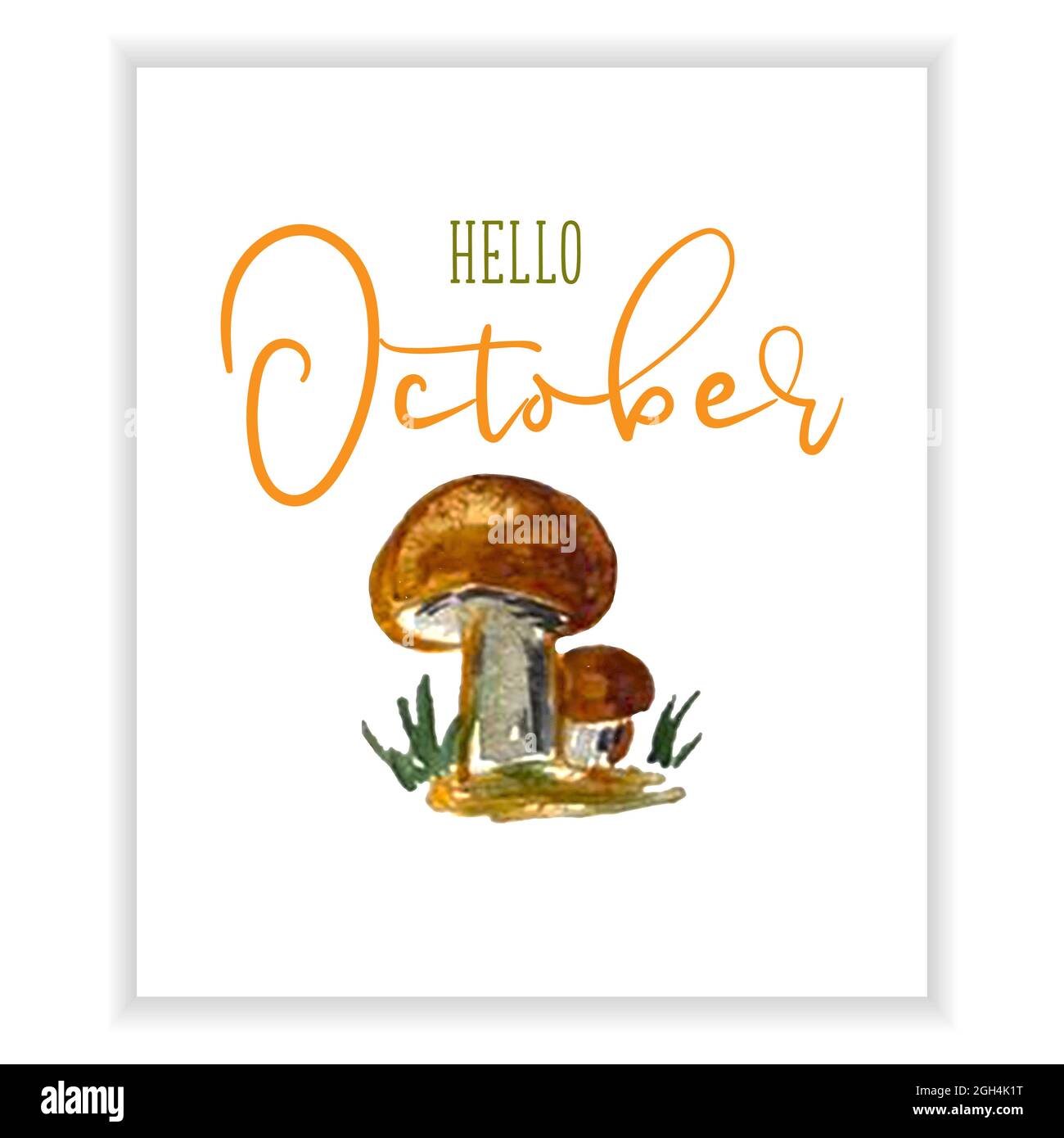 Hello October vector sketch mushroom watercolor hand drawing, template ...