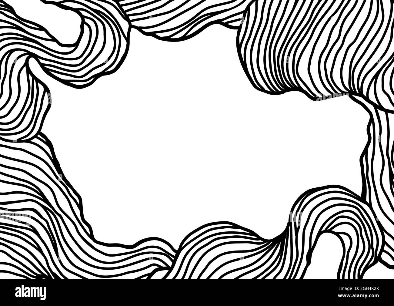 Frame with wave line curls. Monochrome stripes black and white texture ...