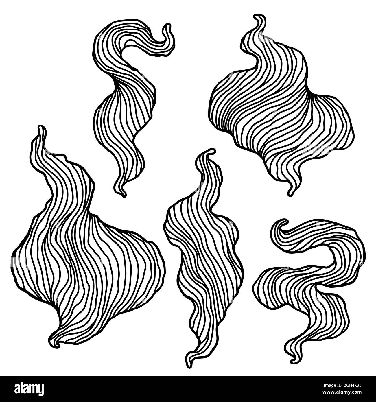 Wave line curls set. Monochrome stripes black and white texture. Wavy ...