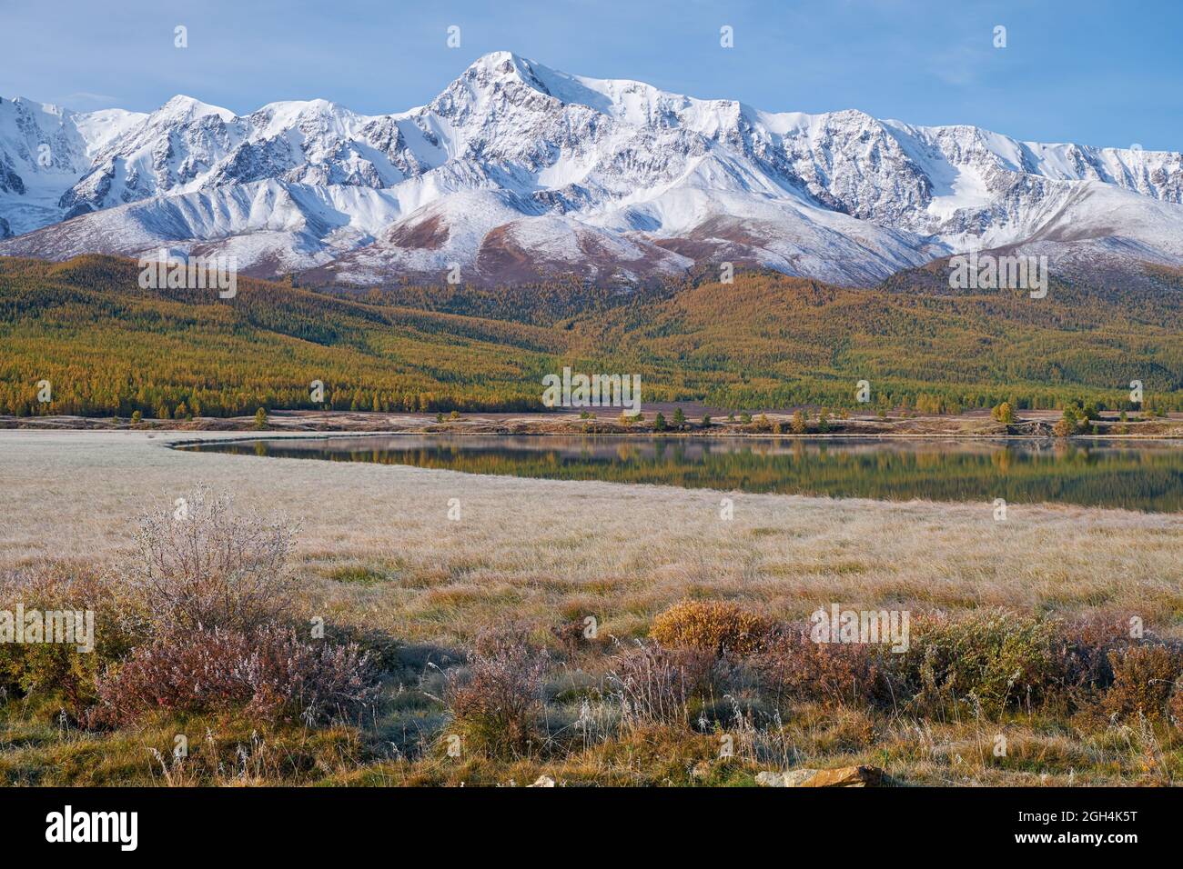 View on Altai lake Dzhangyskol on mountain plateau Eshtykel. North Chui ...