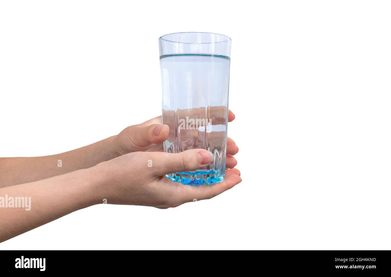 Hands with glass of water isolated on a white background photo Stock ...