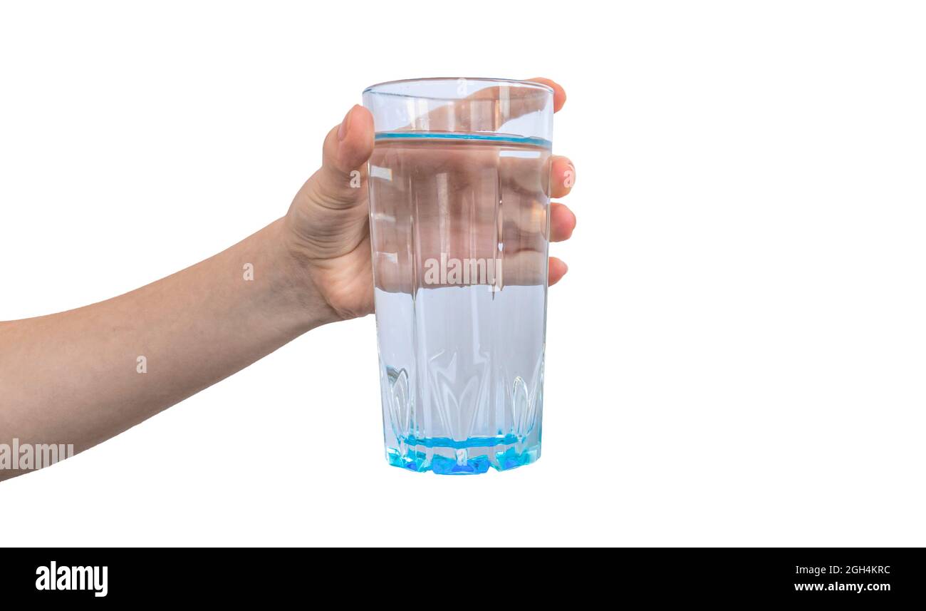 Hand with glass of water isolated on a white background photo Stock ...