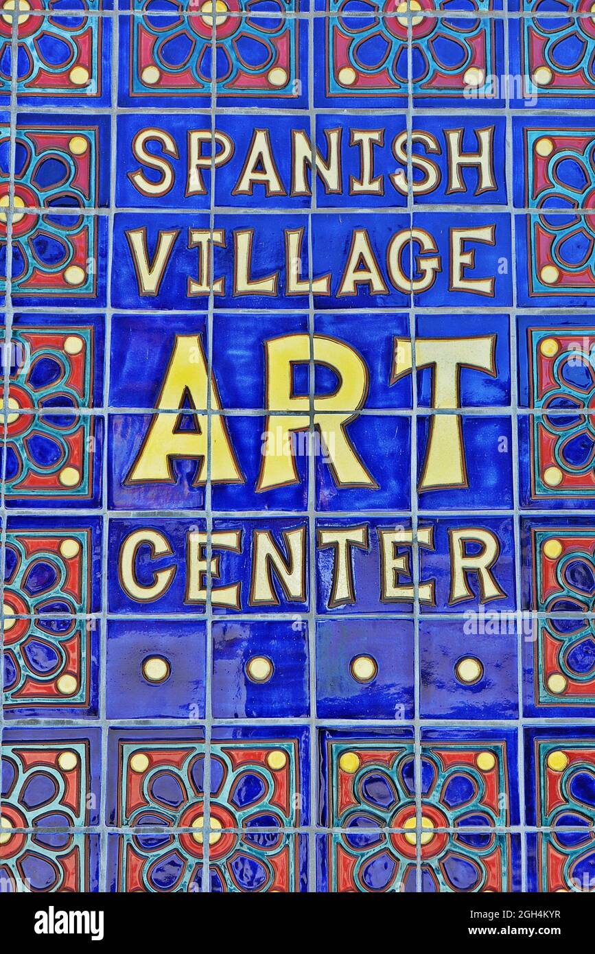 Handmade Talavera tile sign at the Spanish Village Art Center in Balboa ...