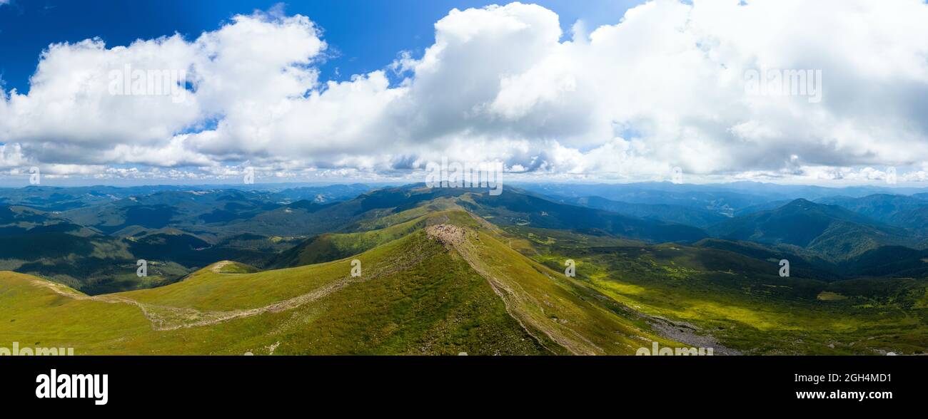 The top of Mount Hoverla aerial panorama view on the Montenegrin ridge ...