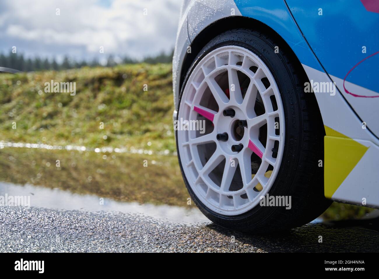 Rear-side view of a car on nature background Stock Photo - Alamy