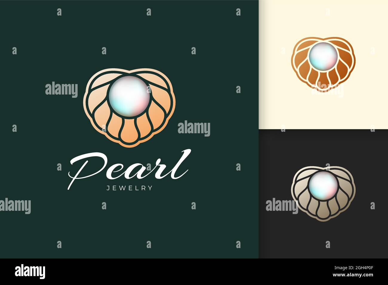 Luxury and classy pearl logo with shell or scallop represent jewelry ...