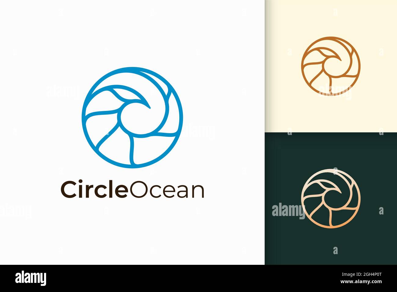Sea or ocean logo in simple circle shape represent beach or surfing ...