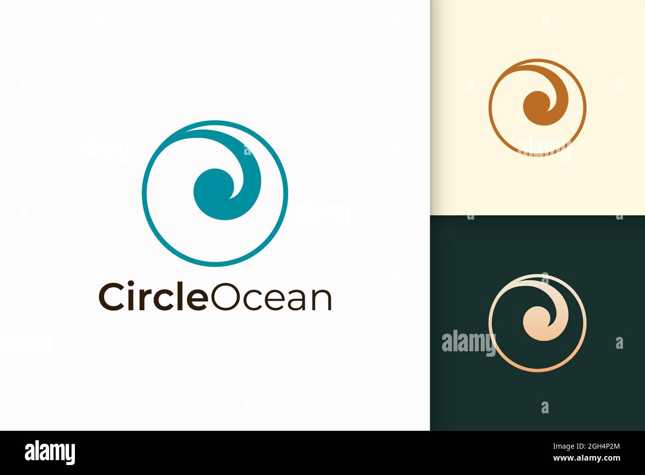 Sea or ocean logo in simple circle shape represent beach or surfing ...