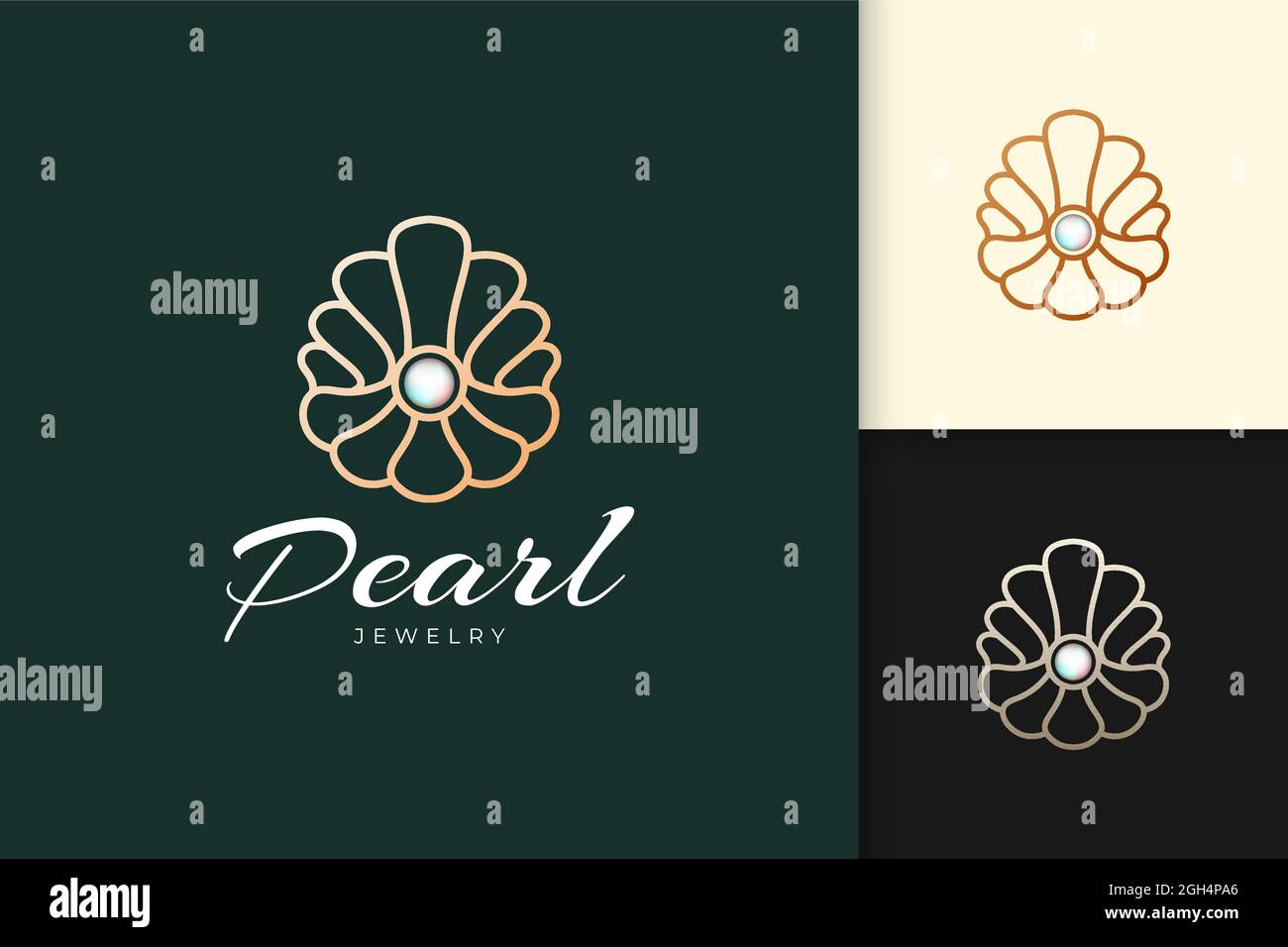 Luxury and high end pearl logo in shell shape represent jewel or classy ...
