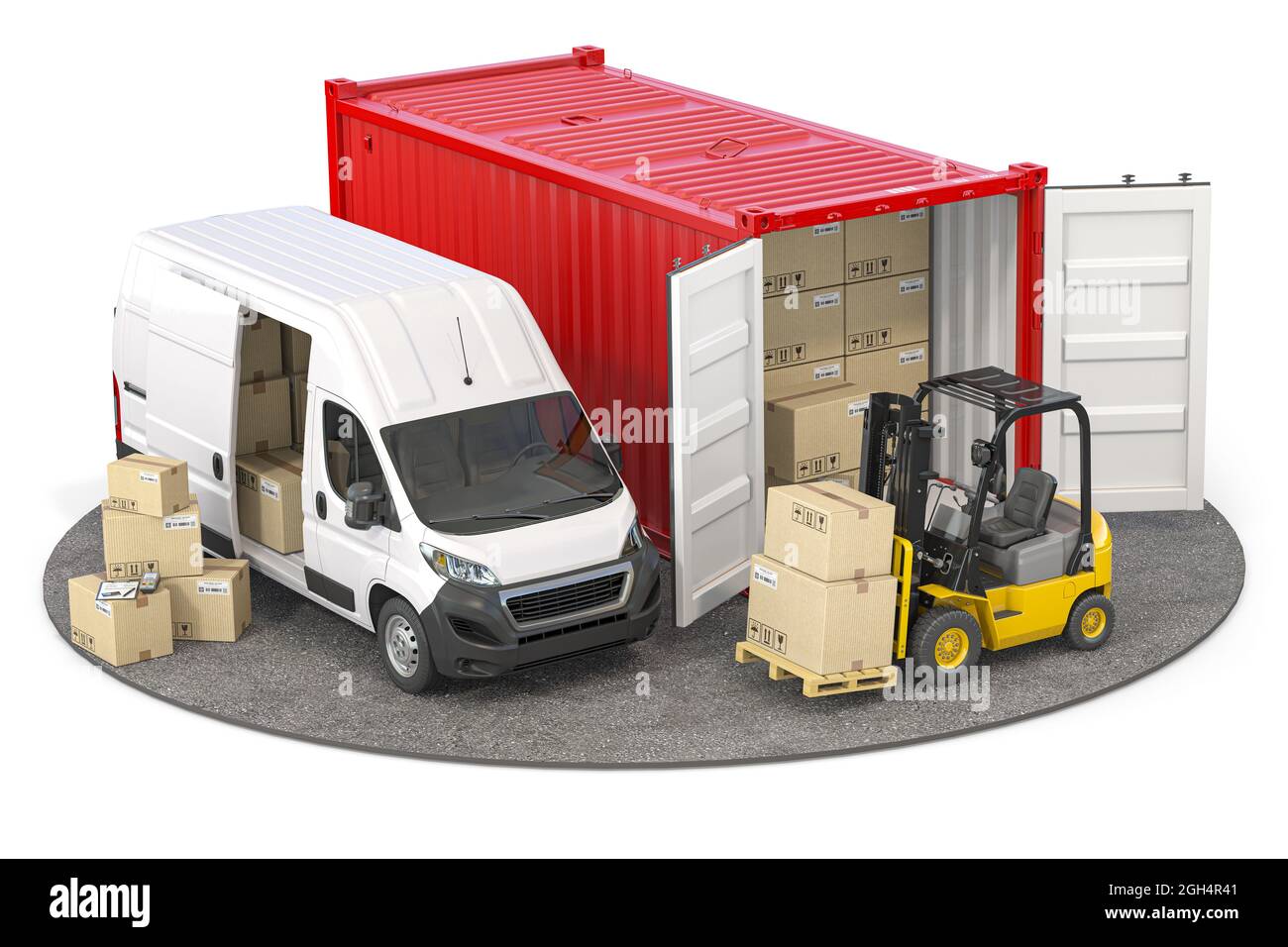 Delivery? logistic and shipping concept. Loading and unloading cargo ...