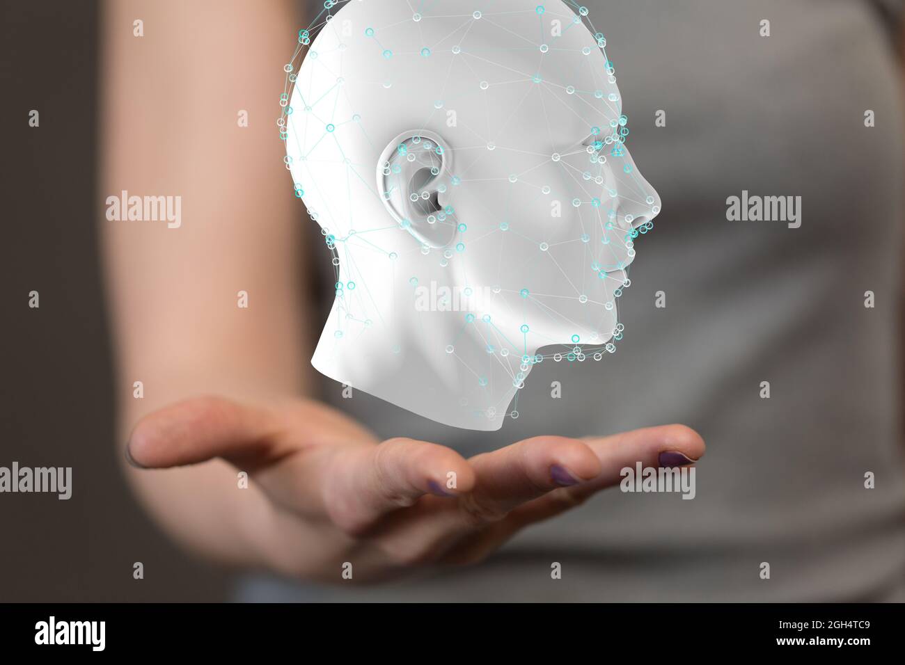 A 3d illustration of a cyborg head construction, abstract polygonal ...