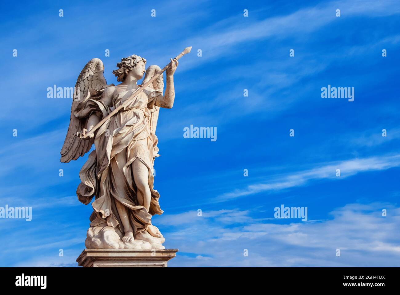 Angel holding the Holy Lance of Longinus with beautiful sky. A 17th ...
