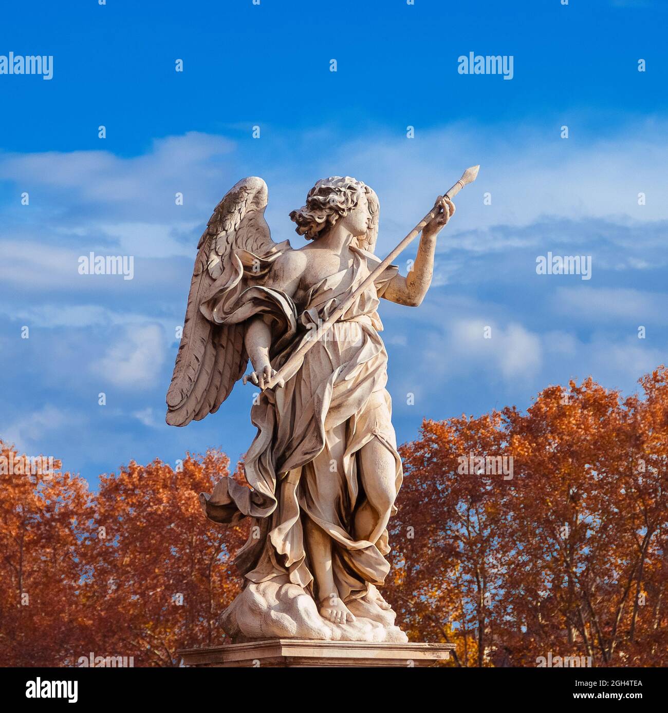 Autumn in Rome. Beautiful angel statues at the top of Sant'Angelo ...
