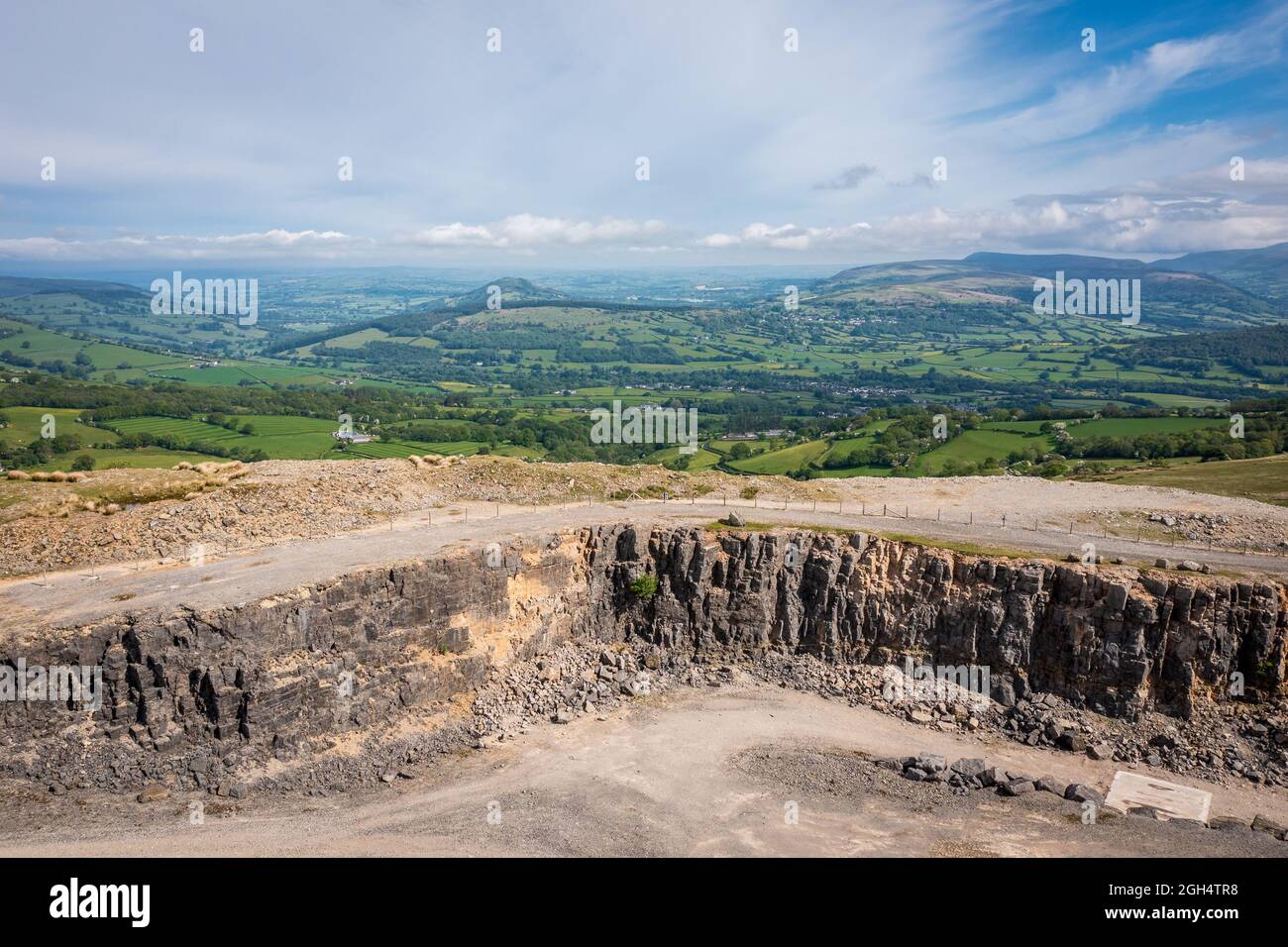Aerial view of Llangynidr Mountain and quarry in South Wales, a popular ...