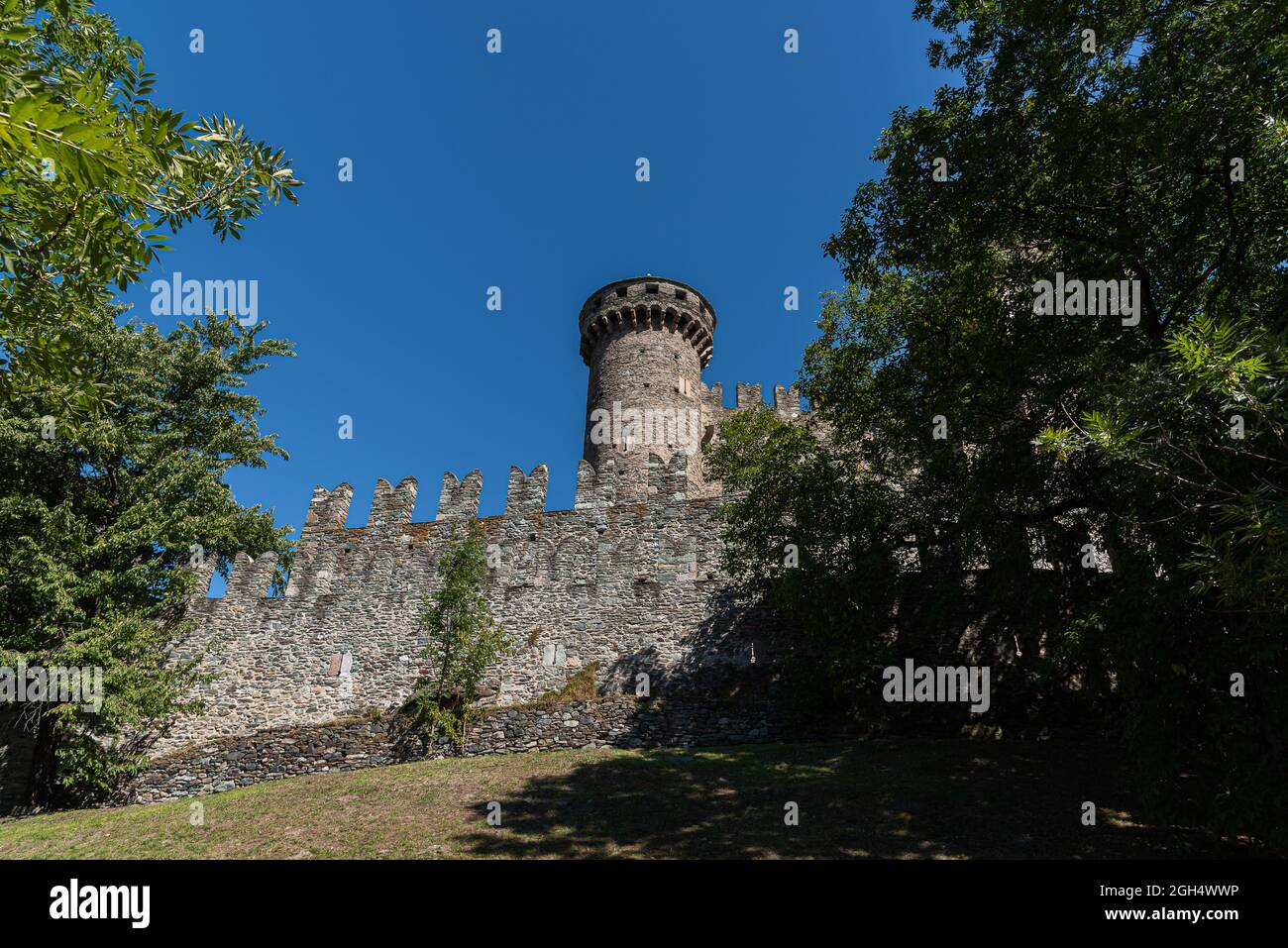 The castle of Fénis, located in the municipality of the same name, is ...