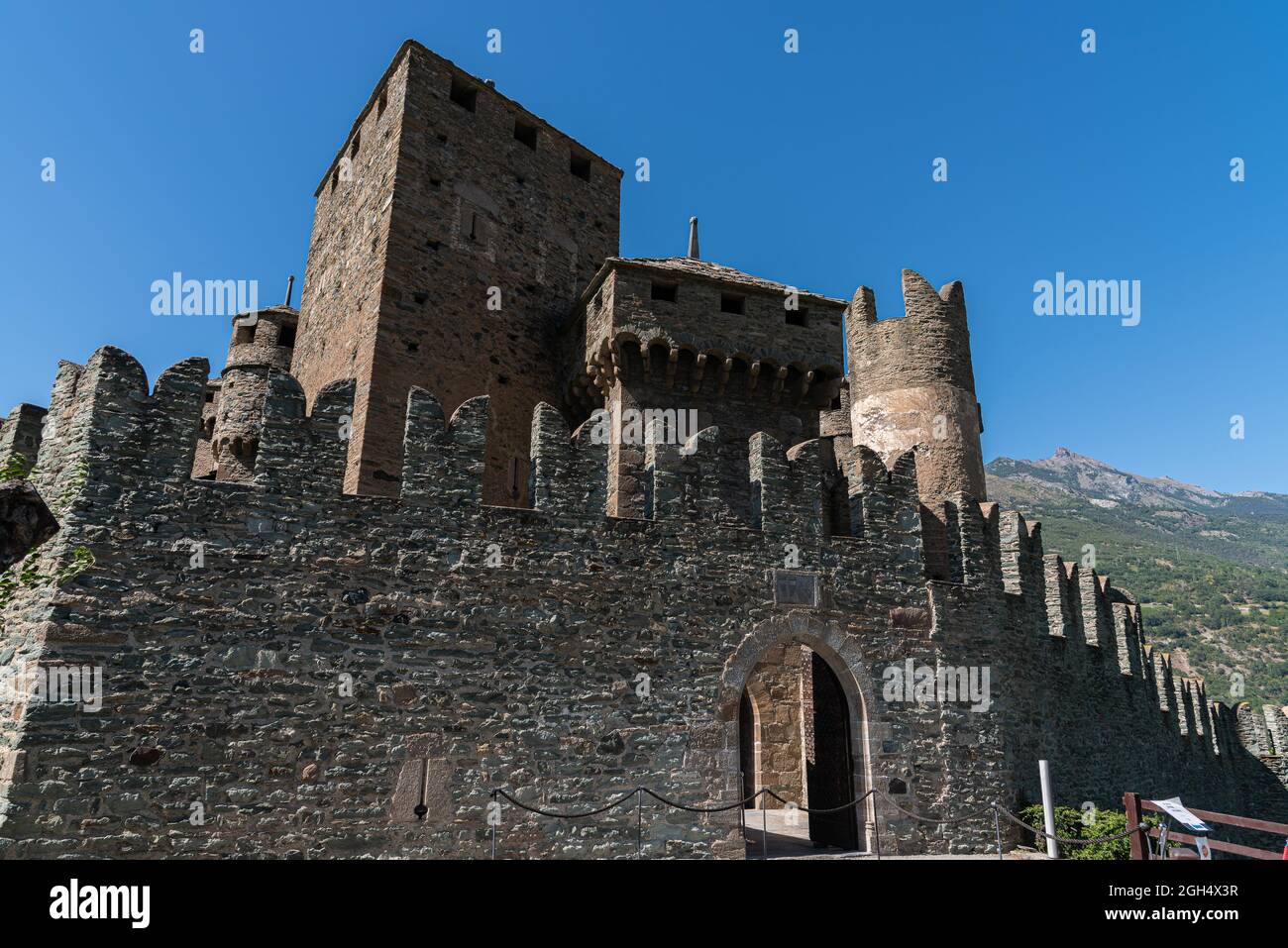 The castle of Fénis, located in the municipality of the same name, is ...