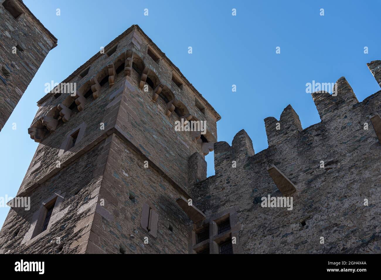 The castle of Fénis, located in the municipality of the same name, is ...