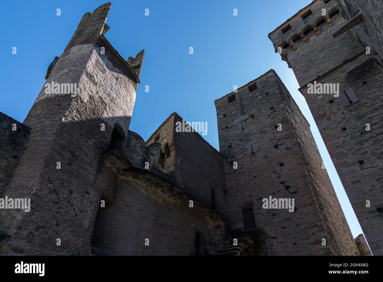 The castle of Fénis, located in the municipality of the same name, is ...
