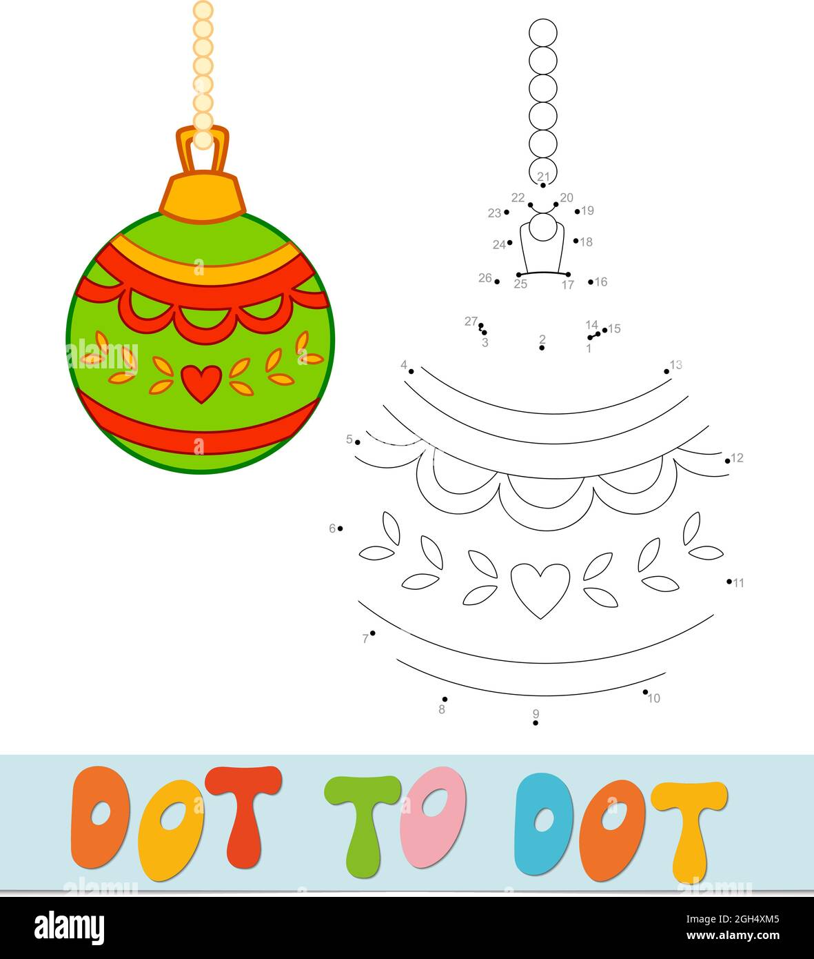 Dot to dot Christmas puzzle. Connect dots game. Christmas ball vector ...