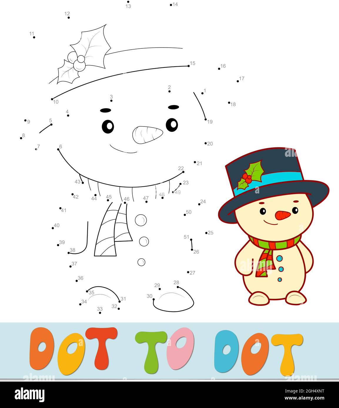 Dot to dot Christmas puzzle. Connect dots game. Snowman vector ...