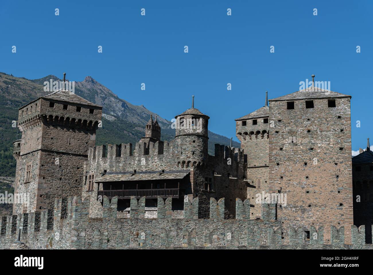 The castle of Fénis, located in the municipality of the same name, is ...