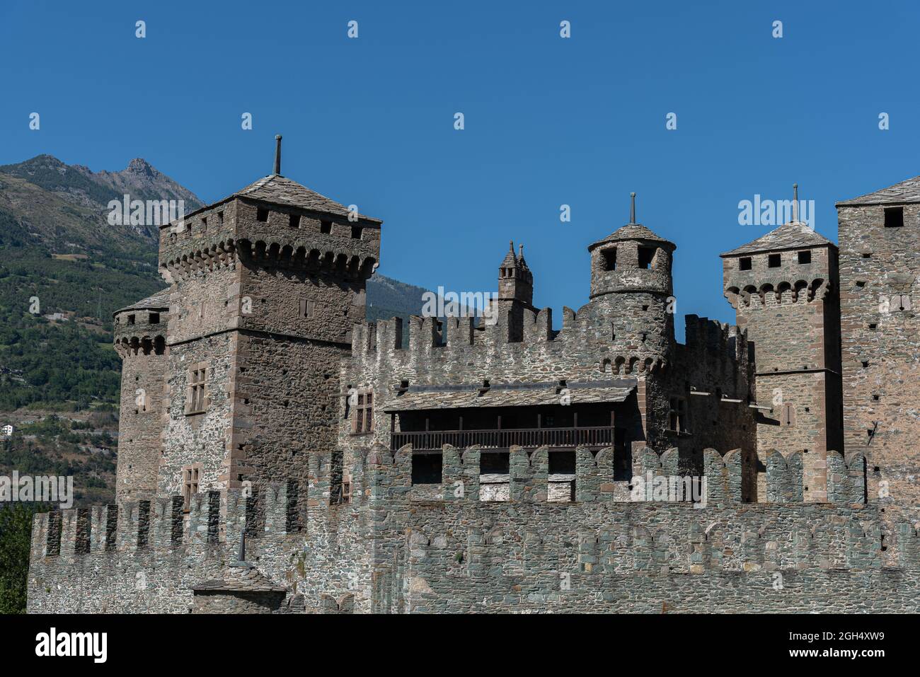 The castle of Fénis, located in the municipality of the same name, is ...