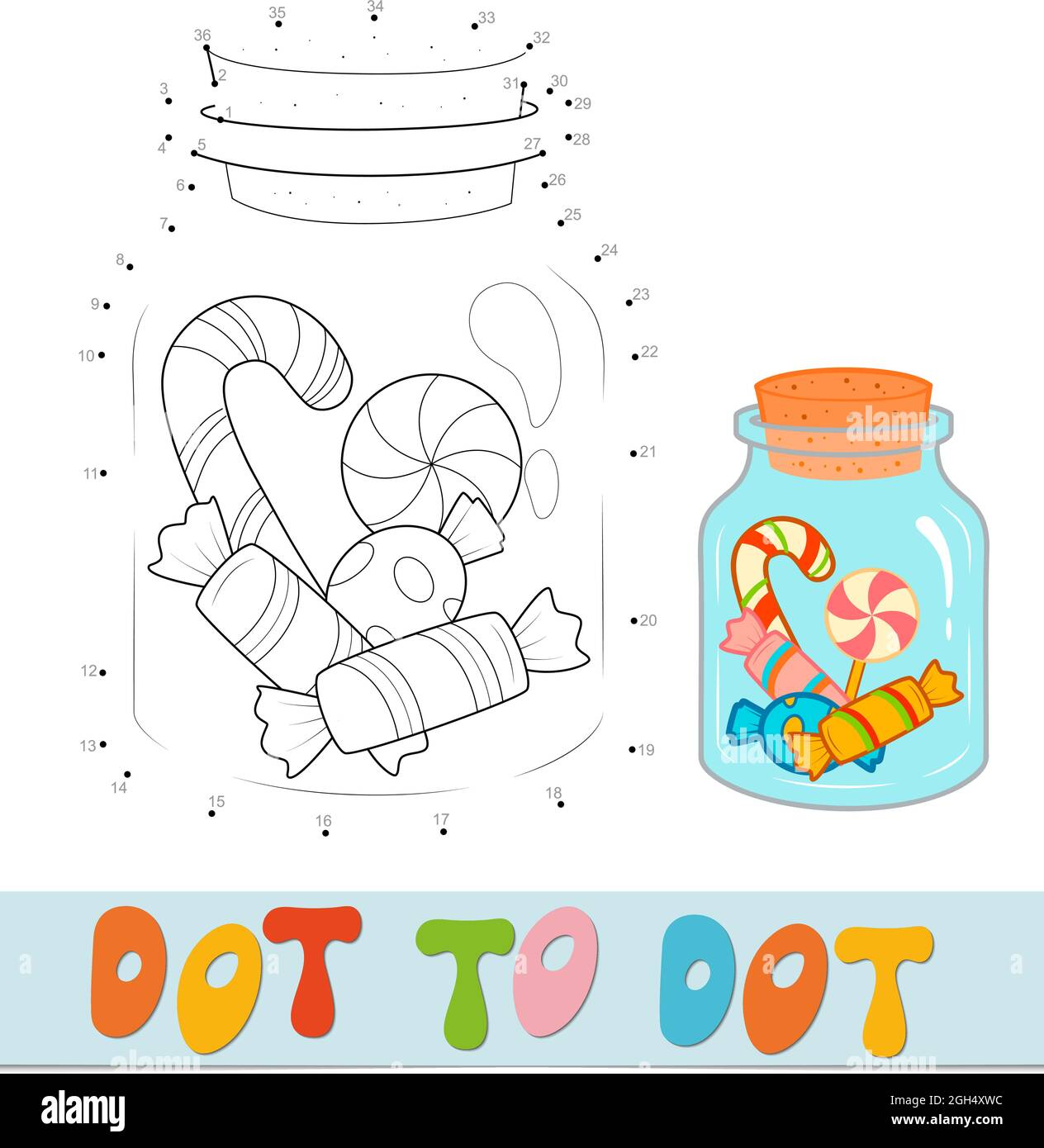 Dot to dot Christmas puzzle. Connect dots game. Christmas candy vector ...