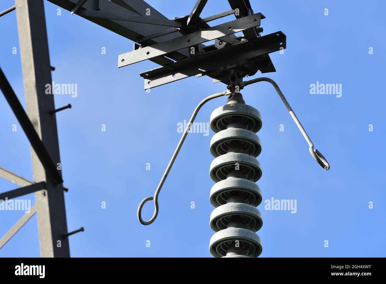 A close up shot of apart of an electricity Pylon Stock Photo - Alamy