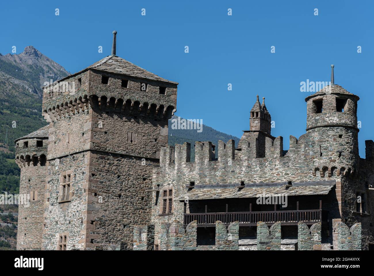 The castle of Fénis, located in the municipality of the same name, is ...