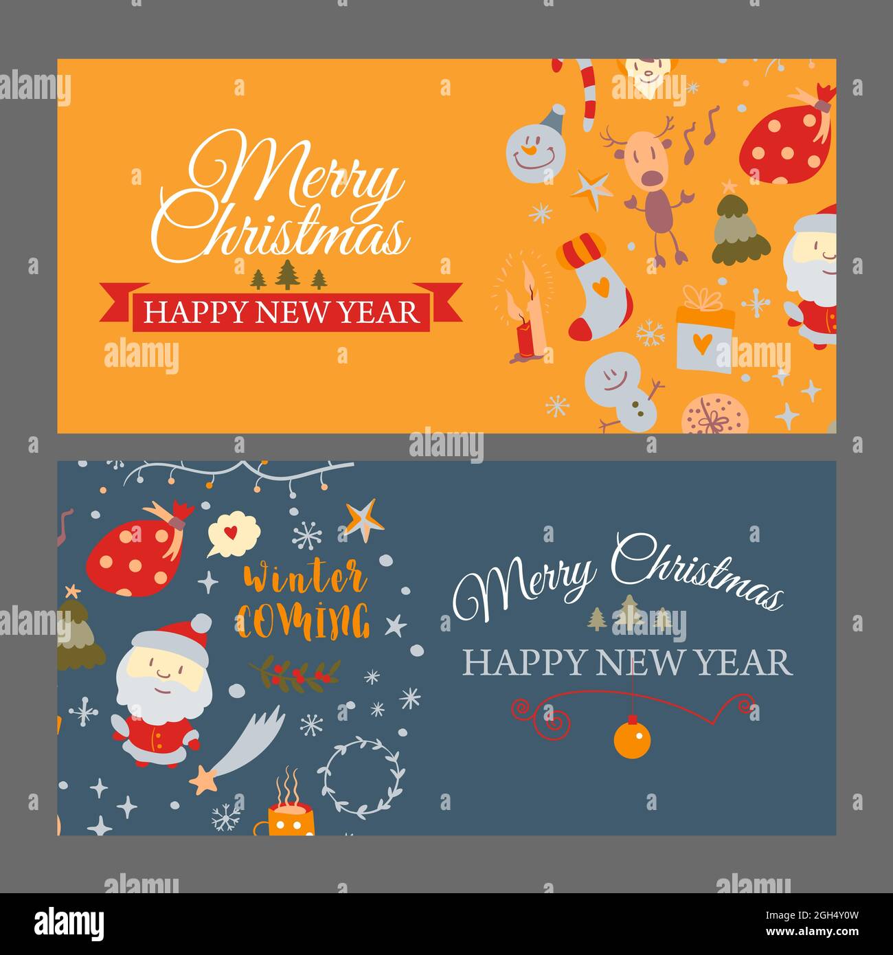 Set of web banners with Christmas design elements in doodle style ...