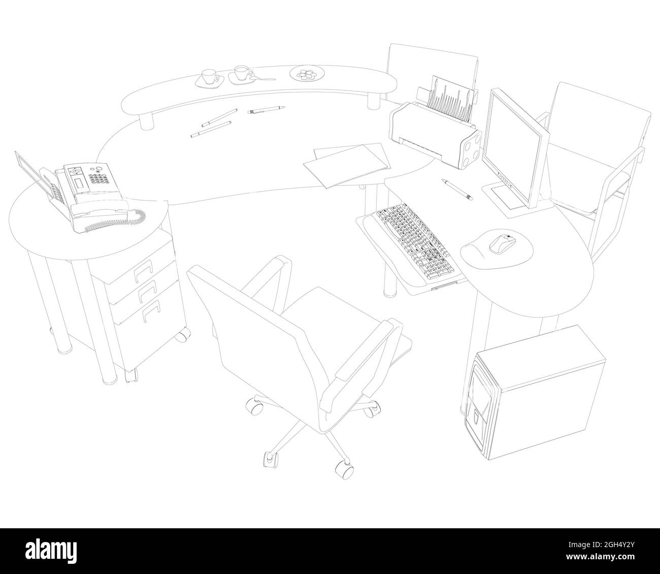 The contour of the workplace of an office worker with a computer ...
