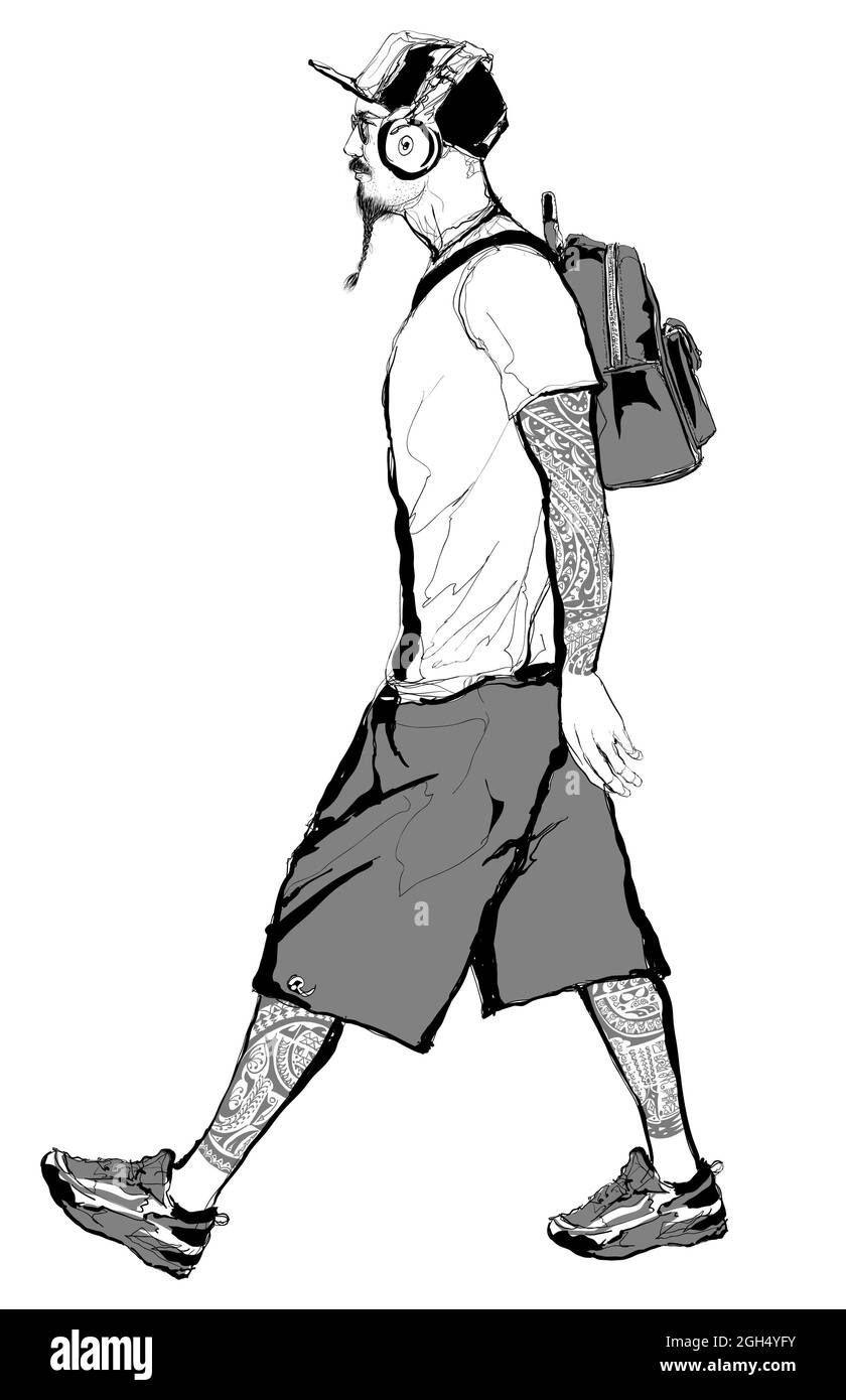 Boy Listening To Music Drawing