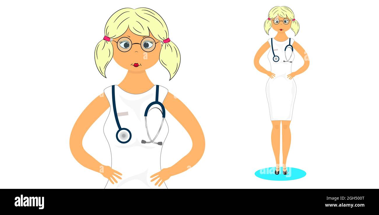 Beautiful young lady doctor with stethoscope. Vector illustration Stock ...