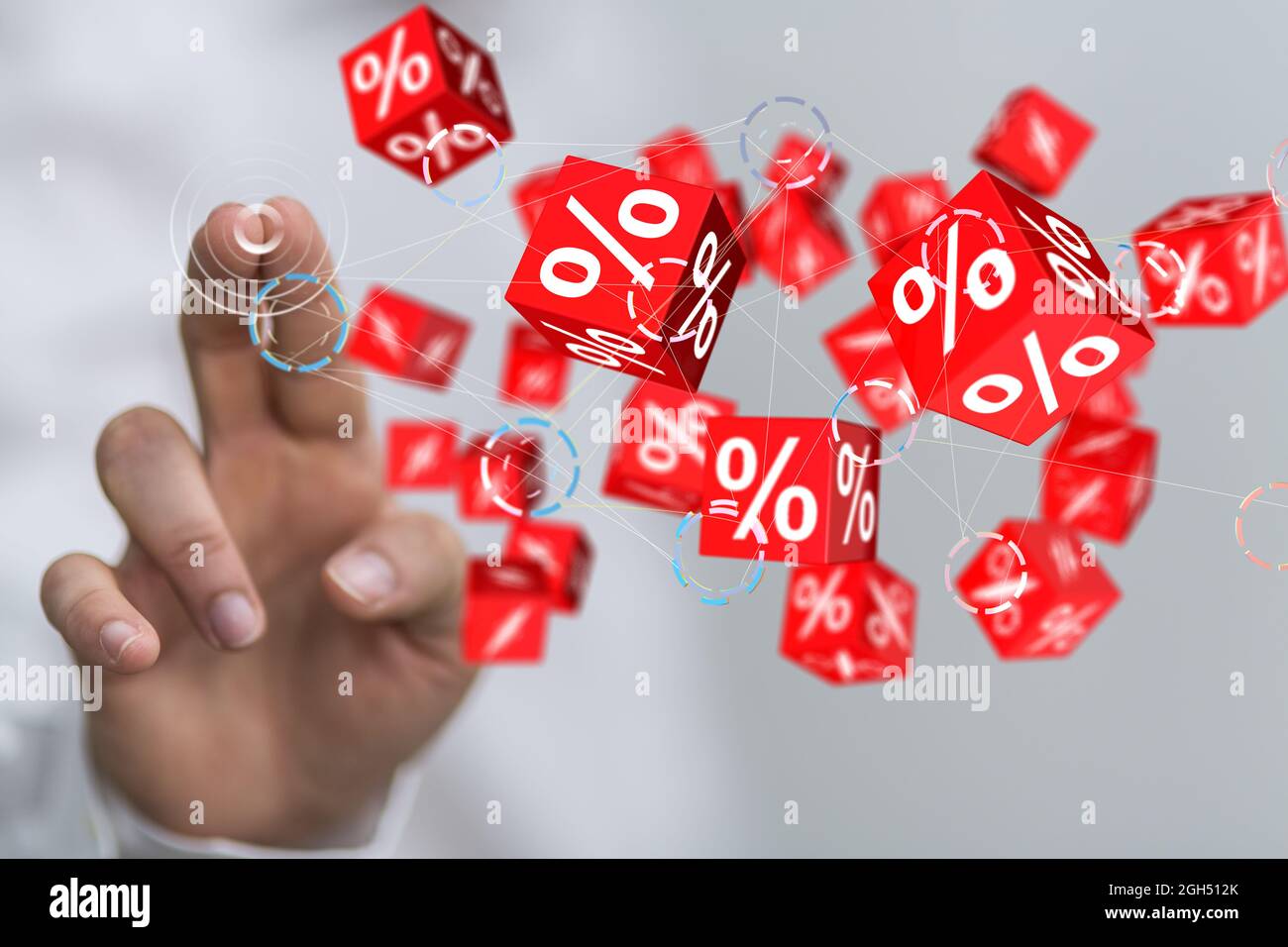 A digital concept of discount and commission, 3d percent signs floating ...