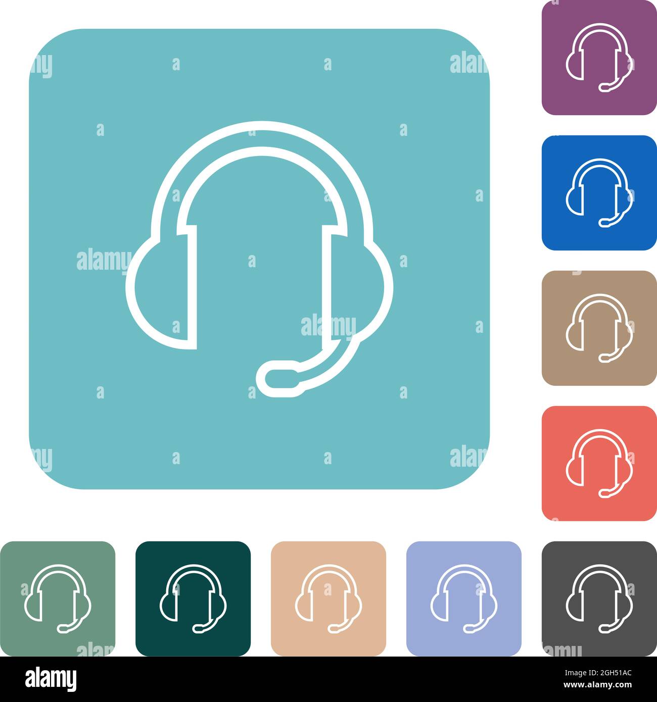Headset with microphone white flat icons on color rounded square ...