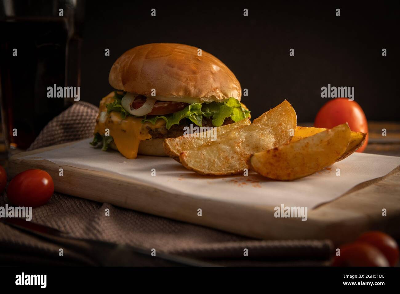 burger with potato Stock Photo - Alamy