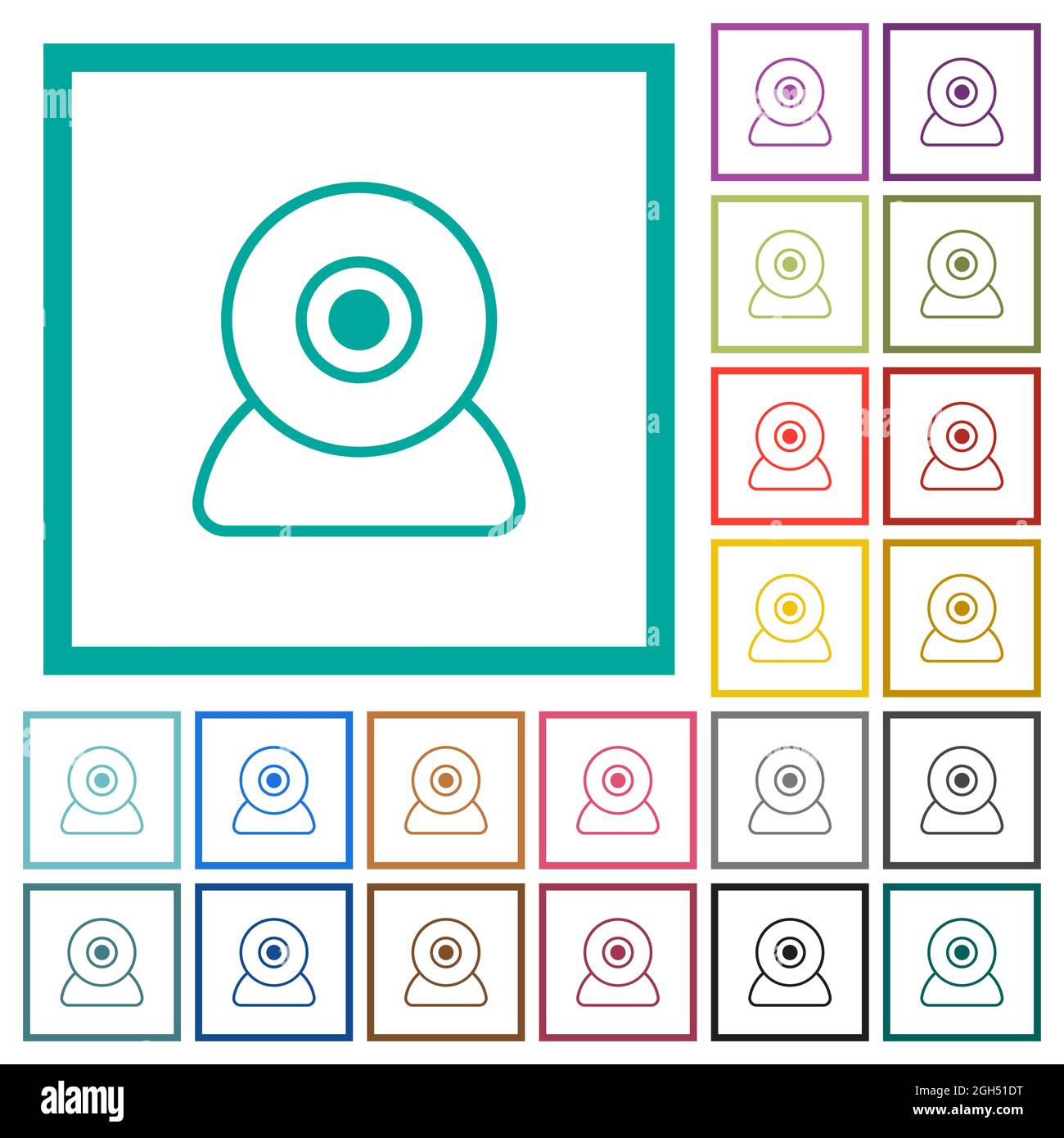 Webcam outline flat color icons with quadrant frames on white ...
