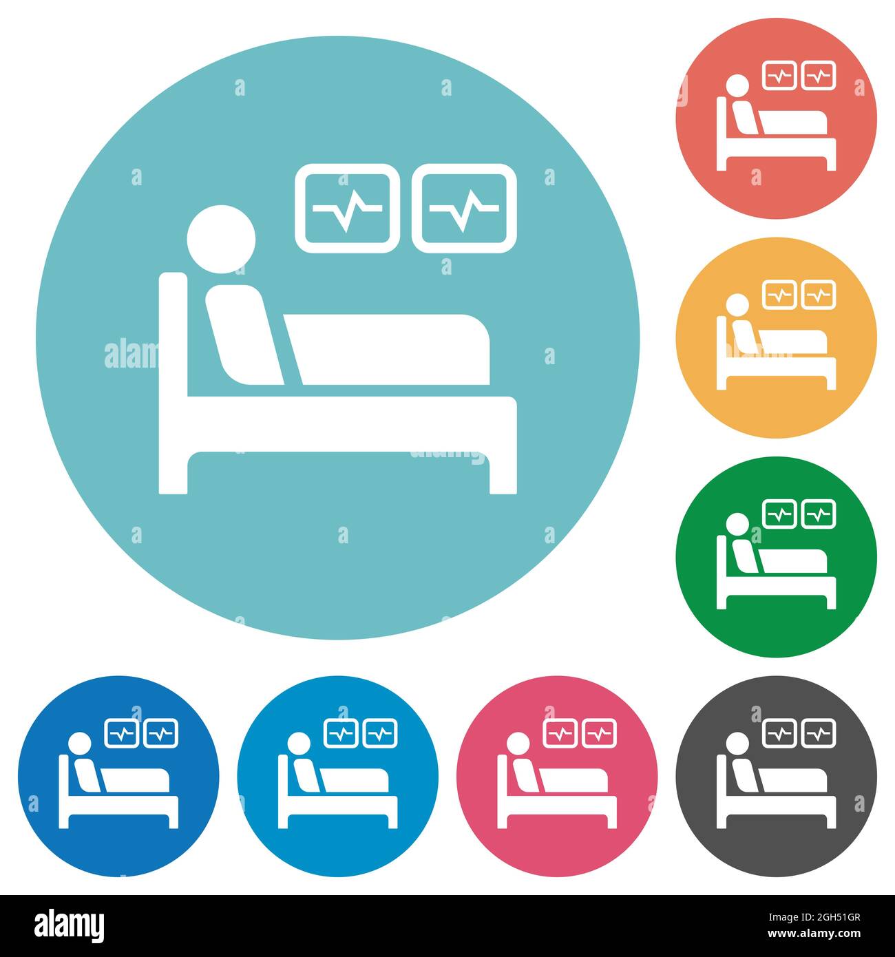 Intensive care flat white icons on round color backgrounds Stock Vector ...
