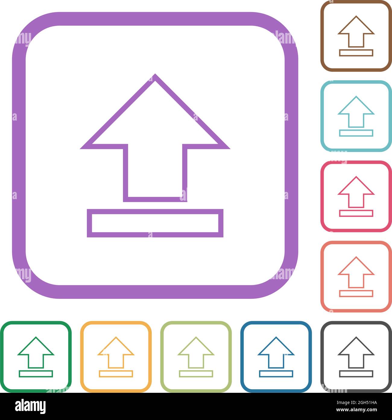 Upload outline simple icons in color rounded square frames on white ...