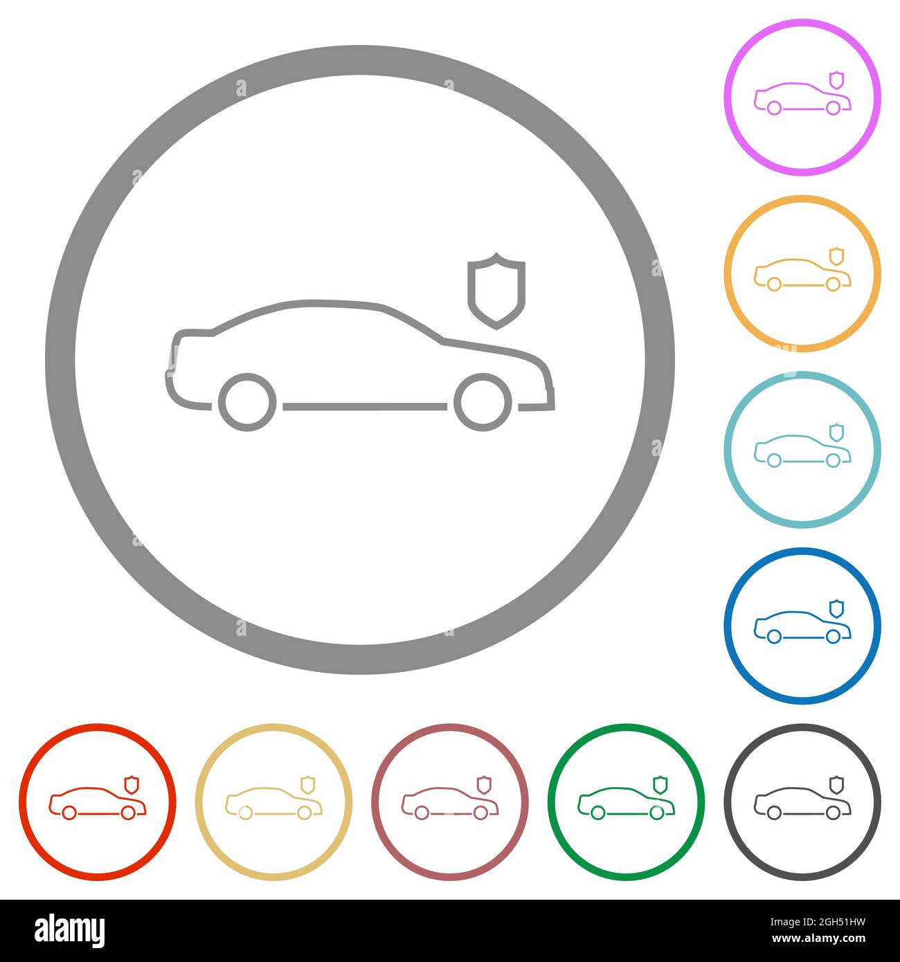 Car security outline flat color icons in round outlines on white ...
