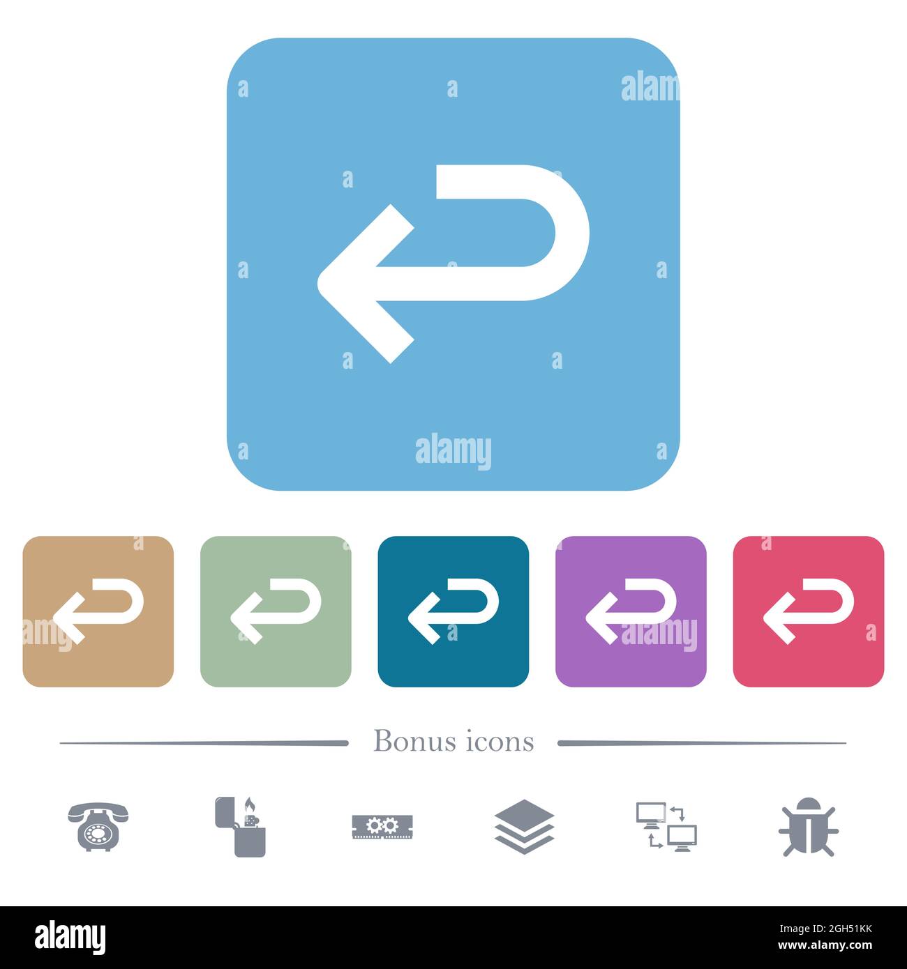 Back arrow white flat icons on color rounded square backgrounds. 6 ...