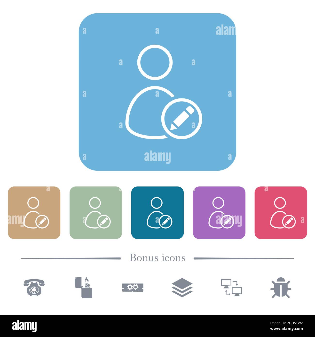 Rename user outline white flat icons on color rounded square ...