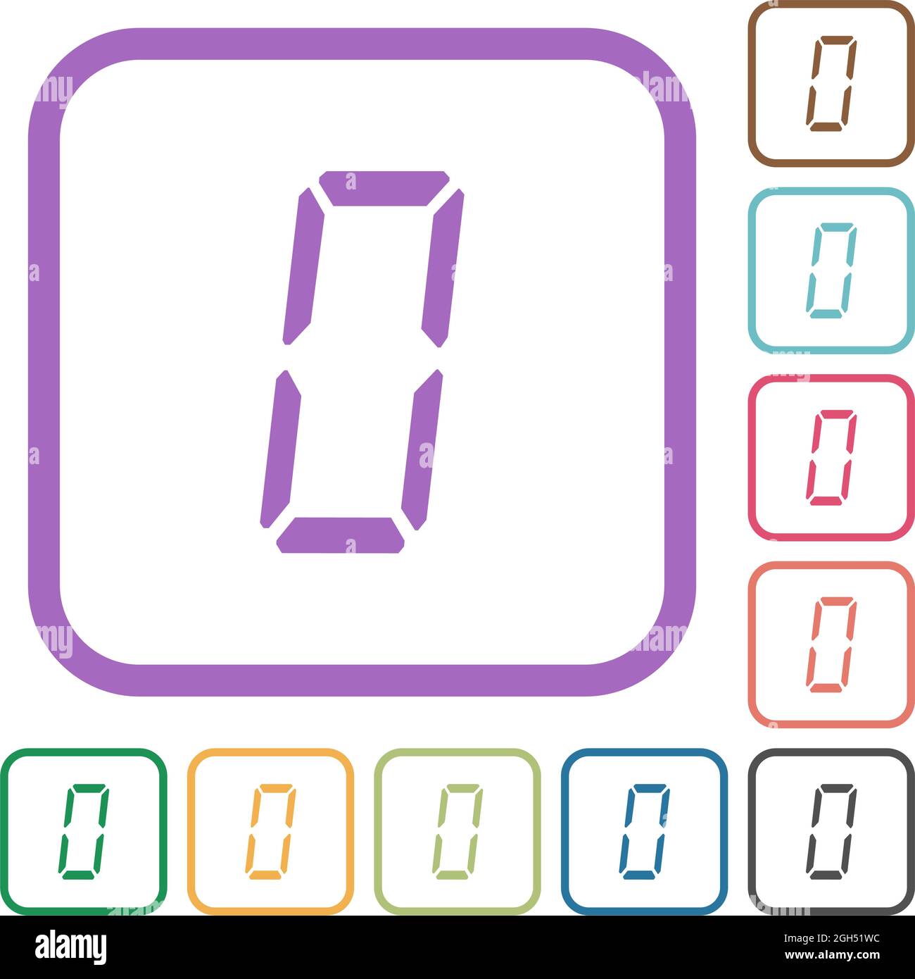 digital number zero of seven segment type simple icons in color rounded ...