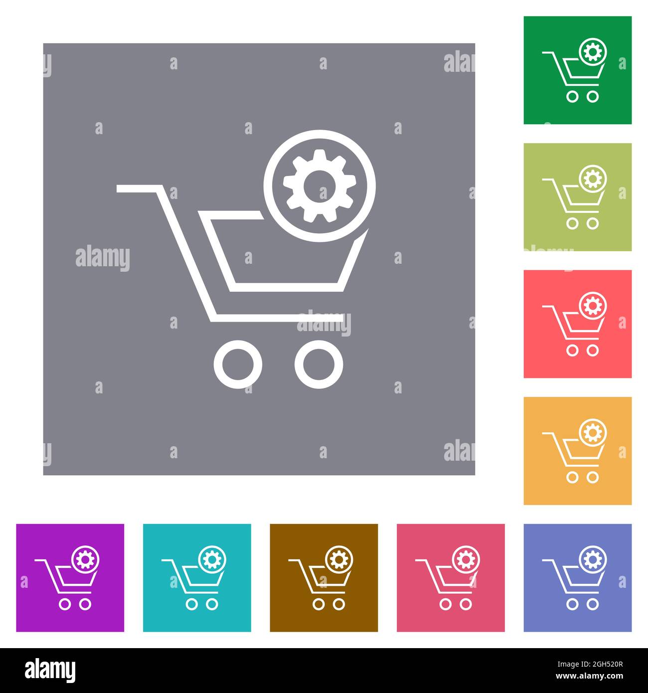 Cart settings flat icons on simple color square backgrounds Stock ...