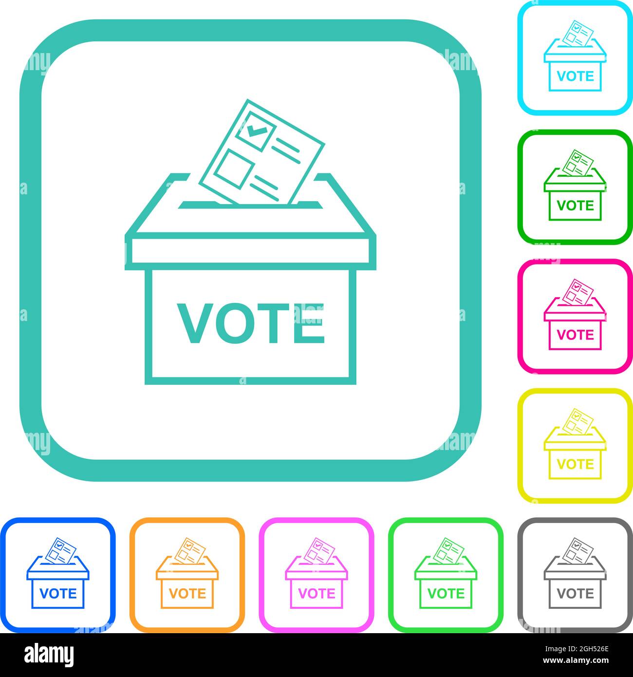 Voting paper and ballot box outline vivid colored flat icons in curved ...