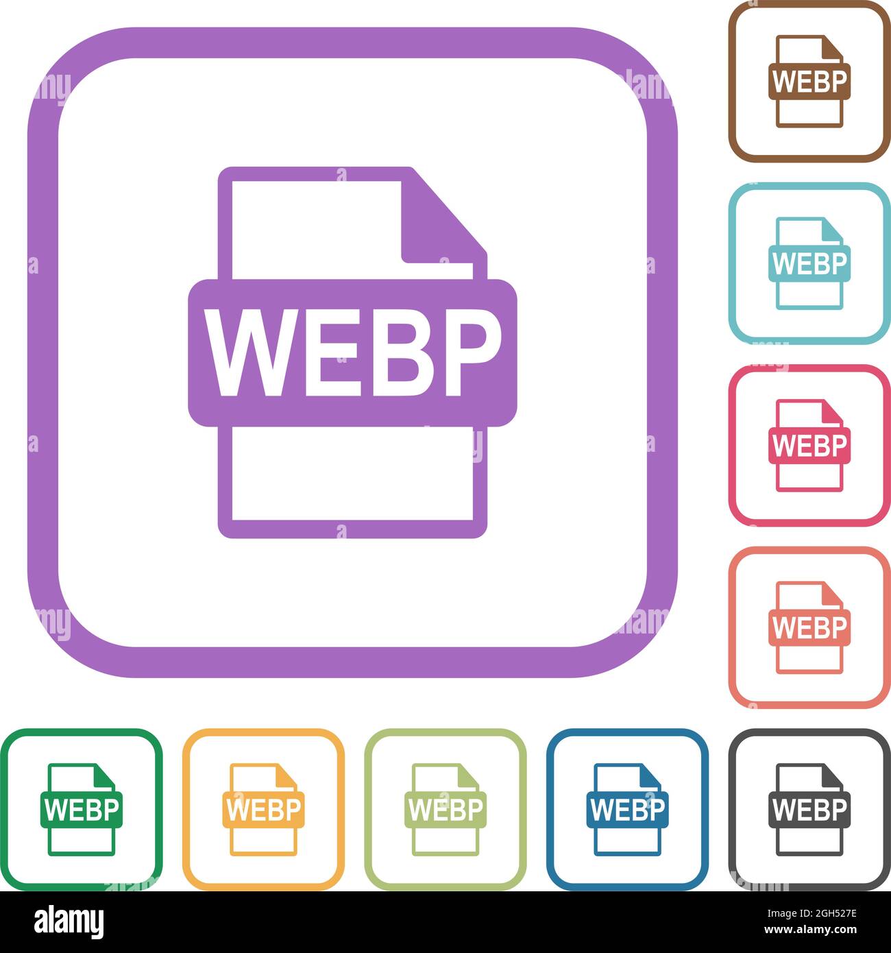 WEBP file format simple icons in color rounded square frames on white ...