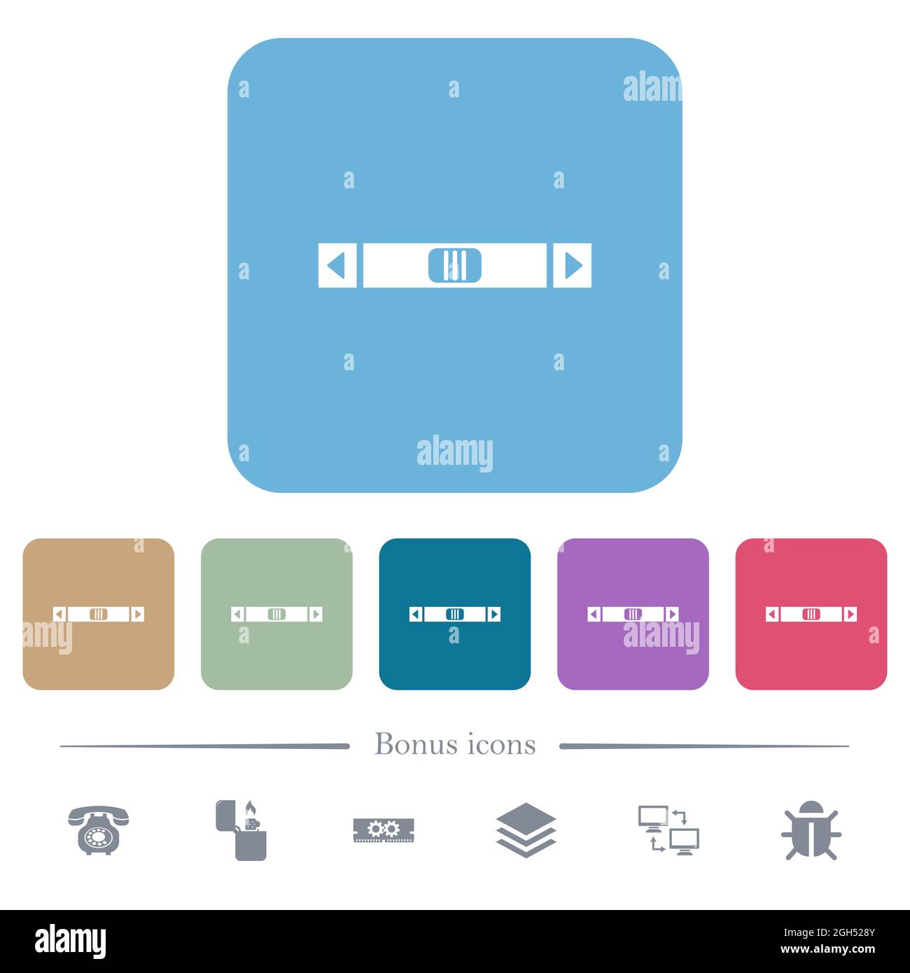 Horizontal scroll bar white flat icons on color rounded square ...