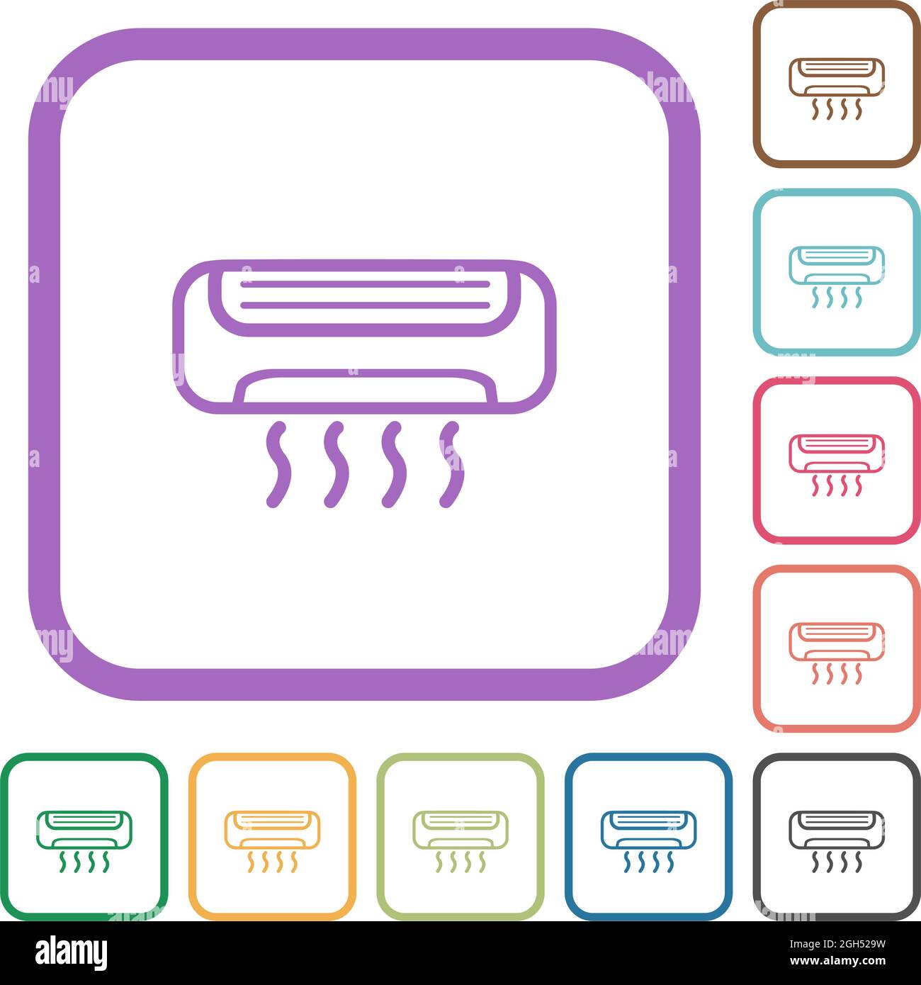 Air conditioner outline simple icons in color rounded square frames on ...
