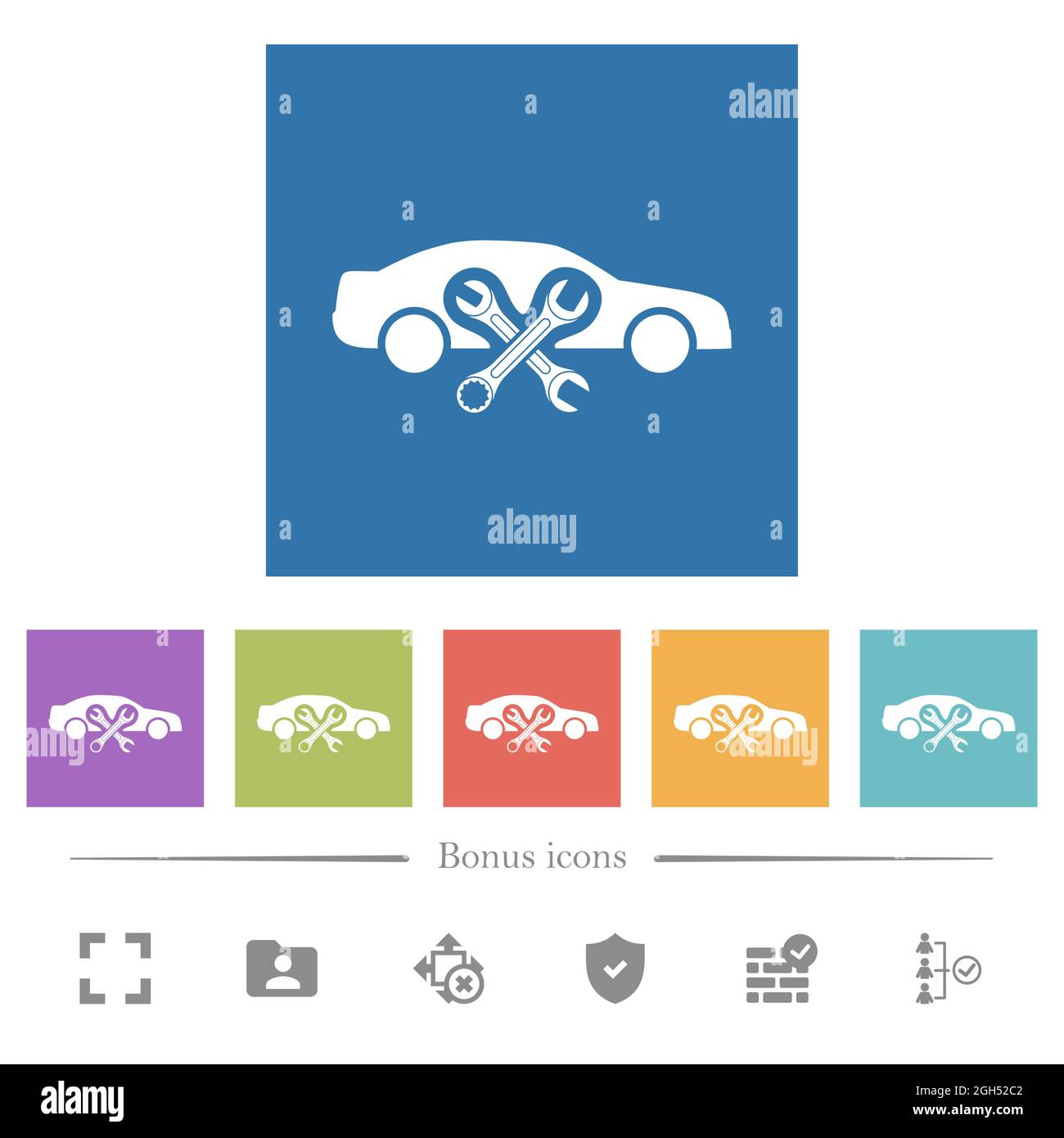 Car repair workshop solid flat white icons in square backgrounds. 6 ...