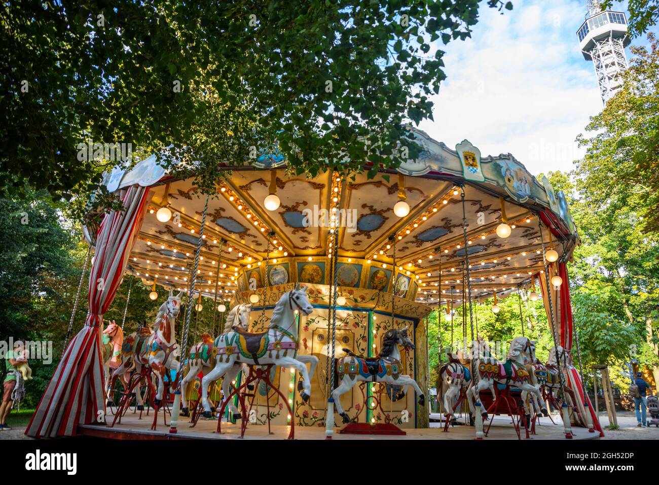 Prague, Czech Republic - 23.08.2021: Old Germany carousel in Petrin ...